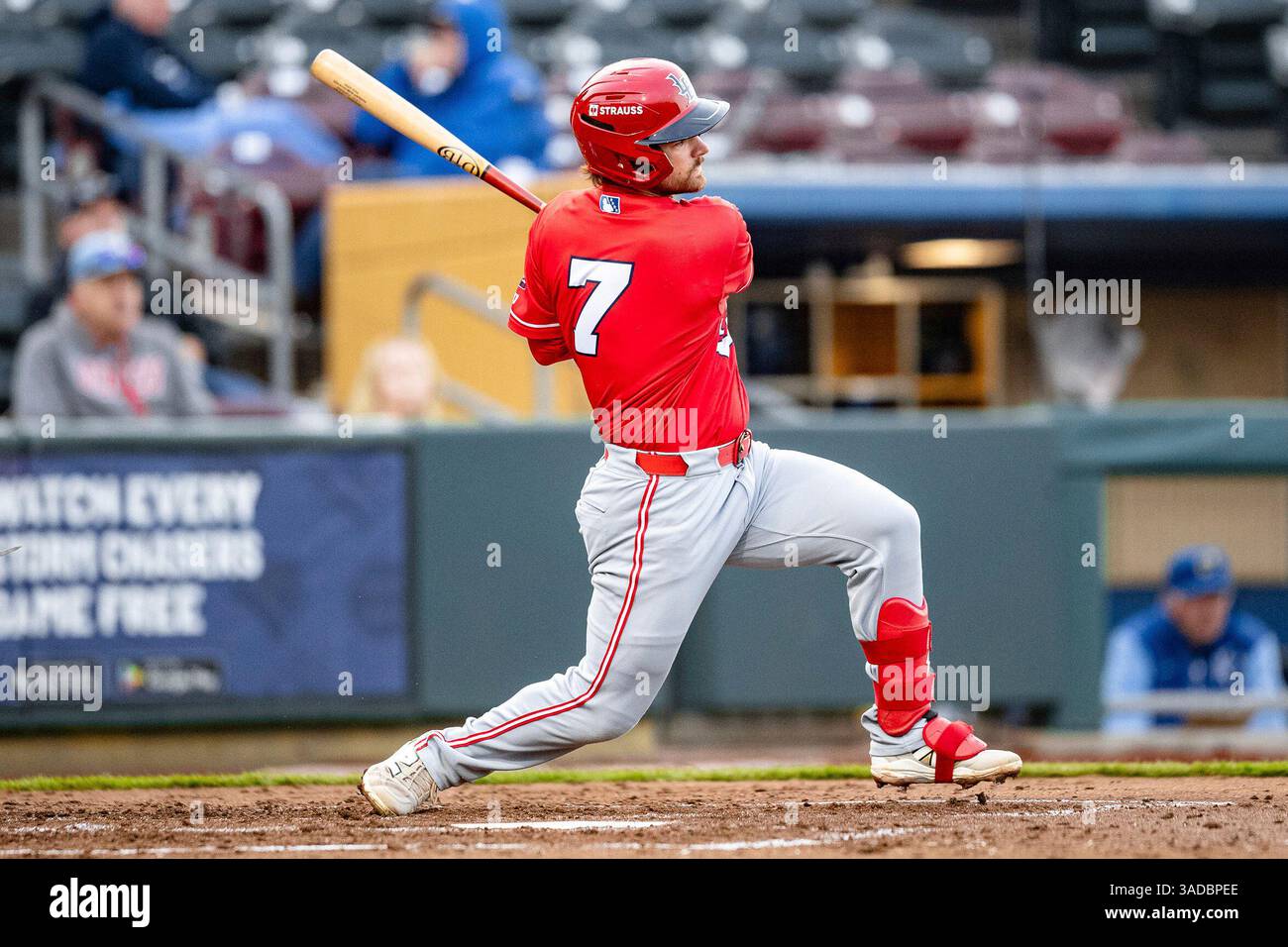 April 03, 2025 - Omaha, NE U.S. - Louisville Bats Levi Jordan (7) in ...
