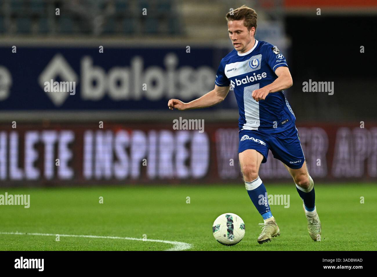 Gent, Belgium. 05th Apr, 2025. Matisse Samoise (18) of AA Gent pictured ...