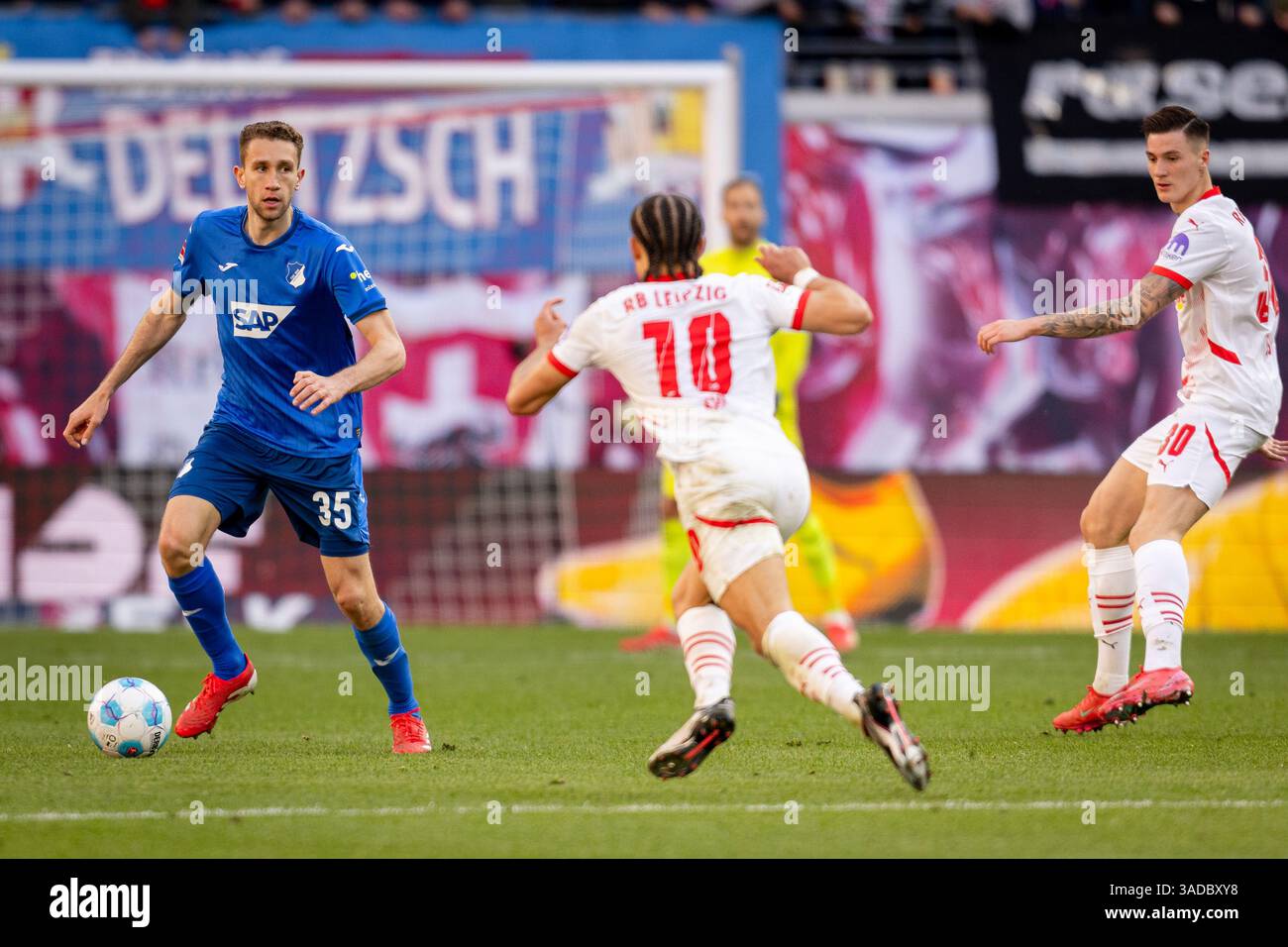 Leipzig, Germany. 05th Apr, 2025. Arthur Chaves (35) of Hoffenheim seen ...