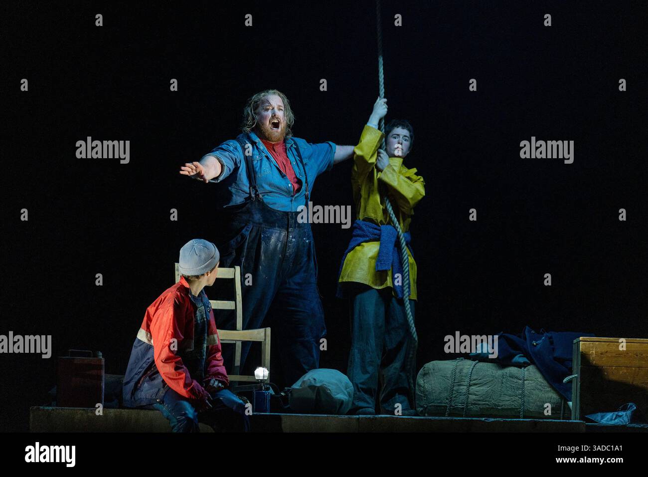 Nicky Spence (Peter Grimes) and apprentices in PETER GRIMES at Welsh ...