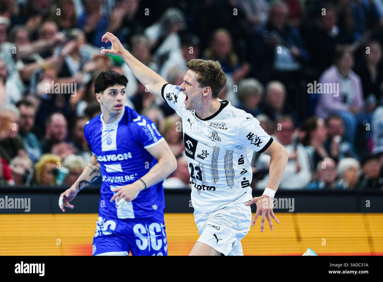 Kiel, Deutschland. 05th Apr, 2025. Torjubel Rune Dahmke (THW Kiel, #23 ...