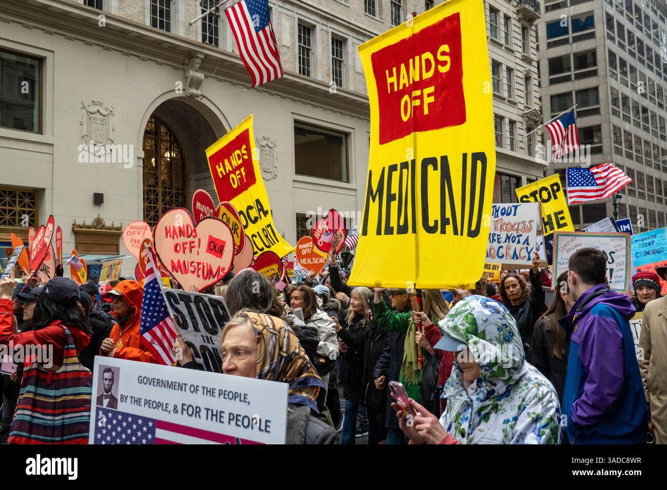 "Hands Off" Protest marchers participate in a Demonstration in Midtown ...