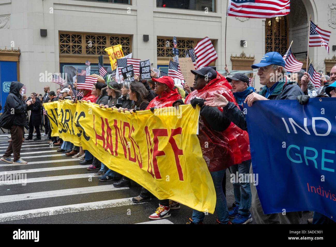 "Hands Off" Protest marchers participate in a Demonstration in Midtown ...