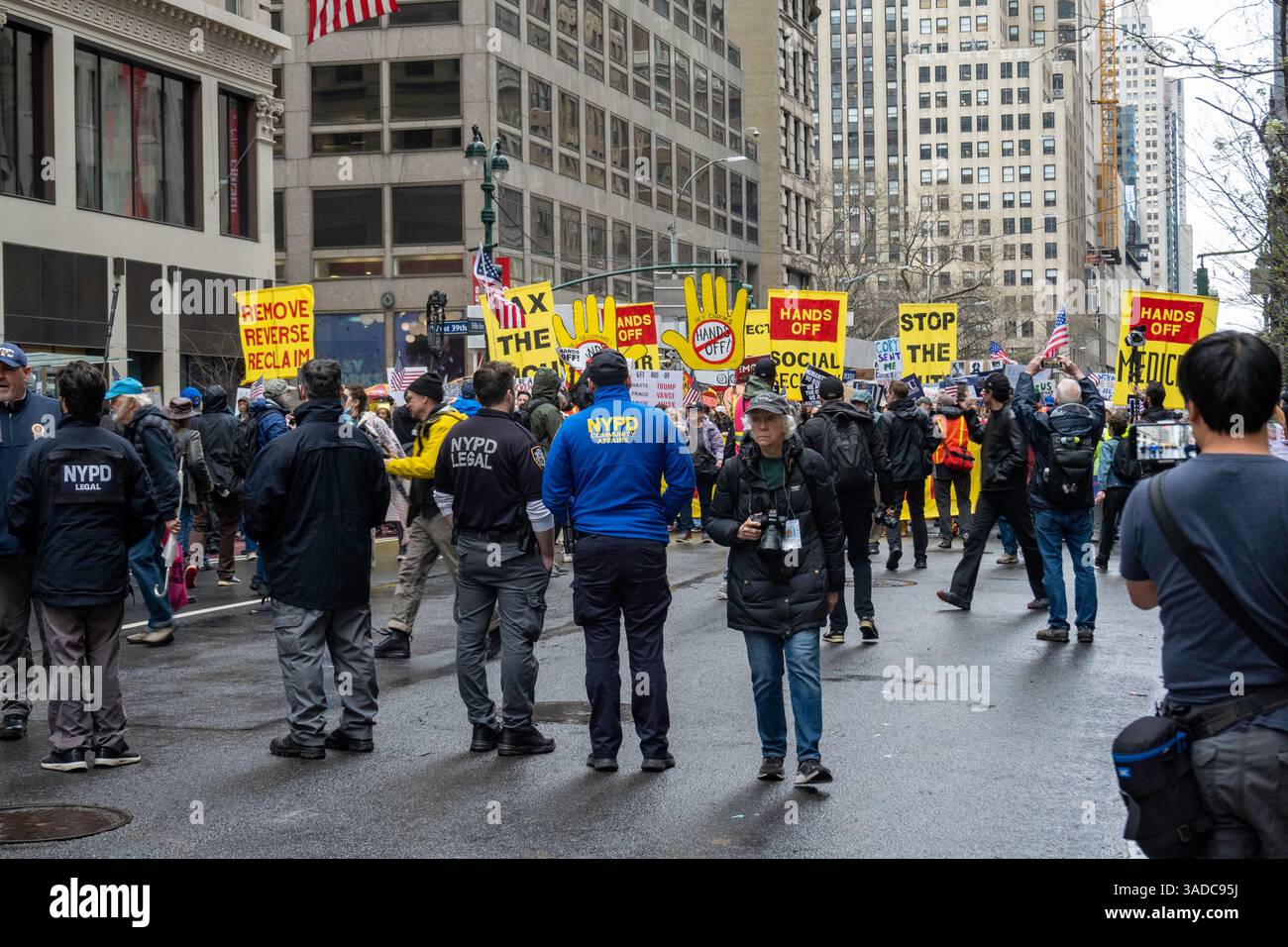 "Hands Off" Protest marchers participate in a Demonstration in Midtown ...