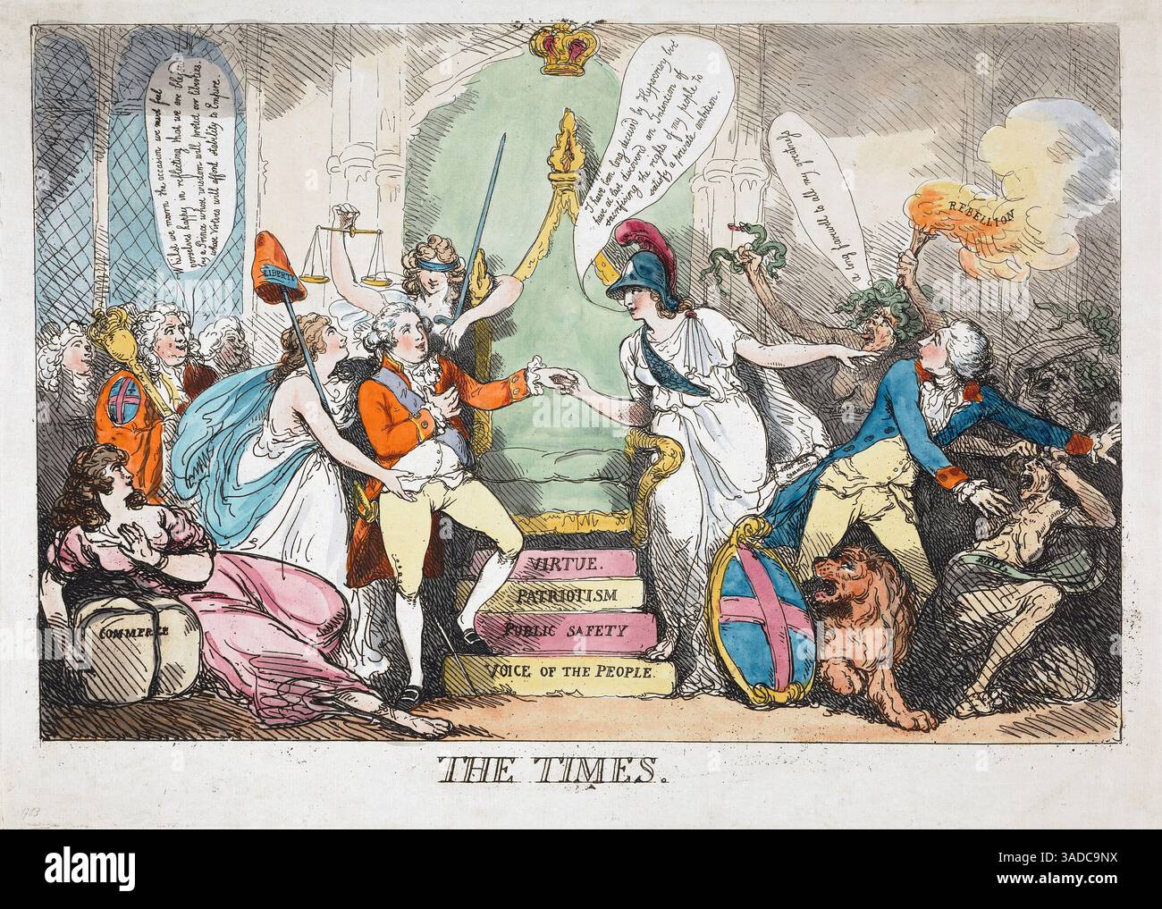 A funny humorous print coloured engraving of The Times watercolour ...