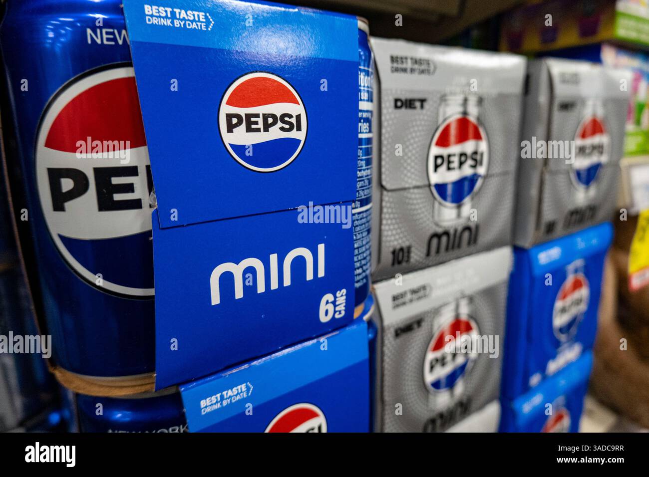 Popular mini soda cans display at a CVS Pharmacy in New York City, USA ...
