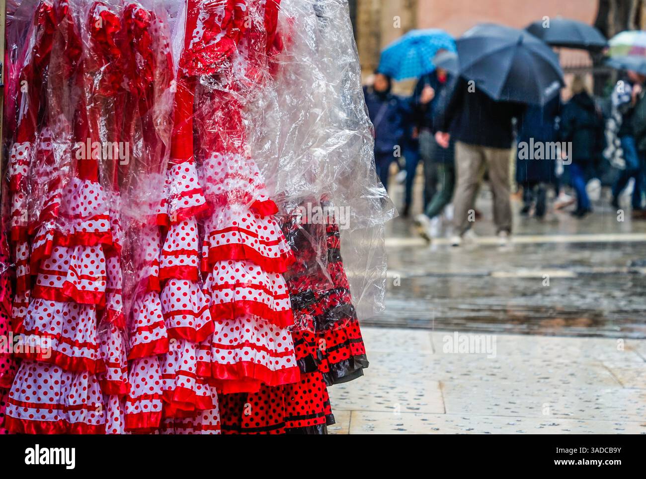 Malaga, Andalusia, Costa de Sol, Spain. Typical female red flamenco ...