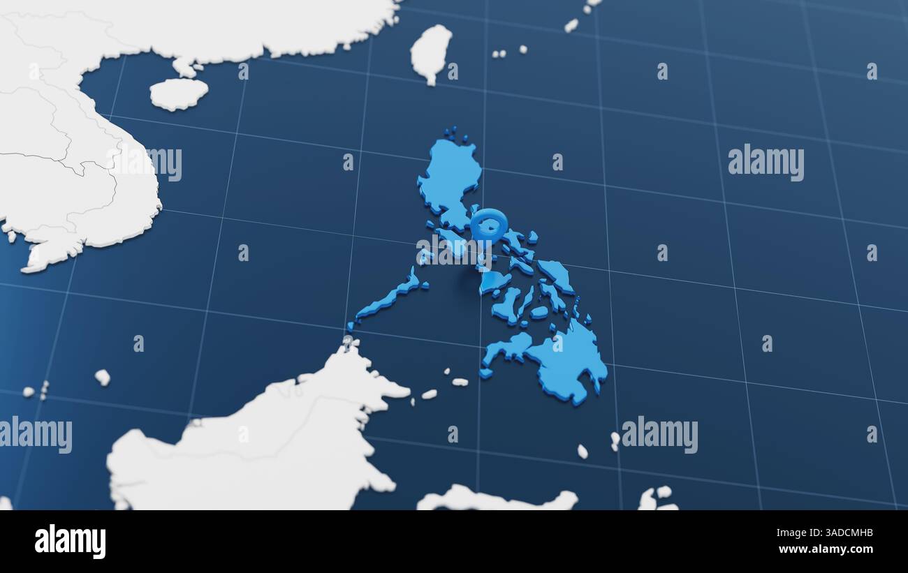 Blue Philippines 3d map with pointer pin surrounded with other ...