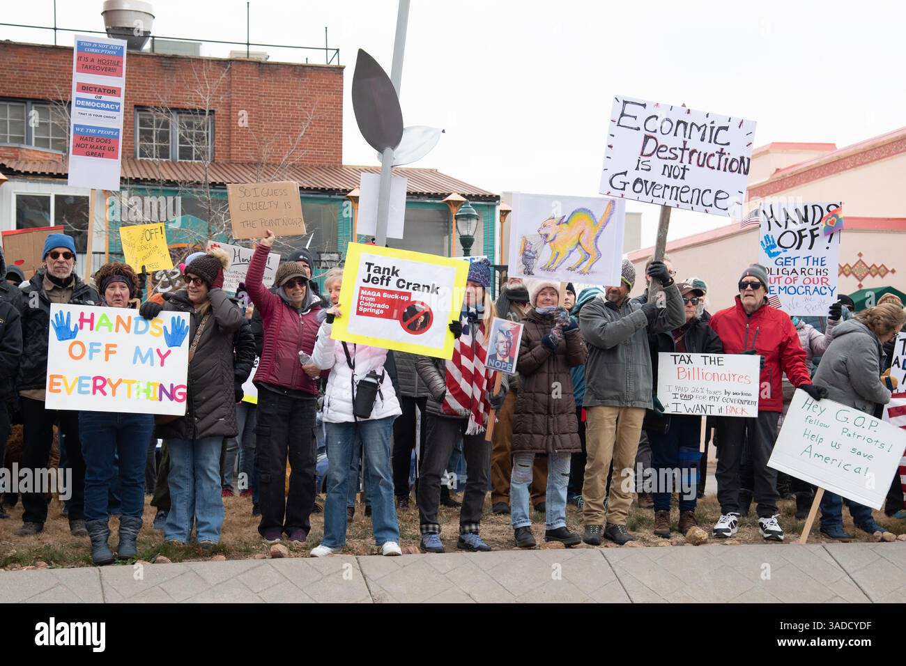 Colorado Springs, Colorado, USA. 5th Apr, 2025. Protesters at a "Hands ...