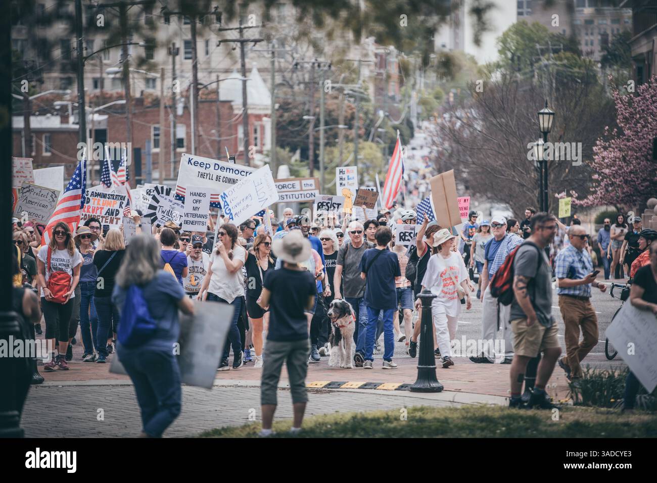 Richmond VA, USA, 5th Apr 2025, Anti Trump Administration protesters ...
