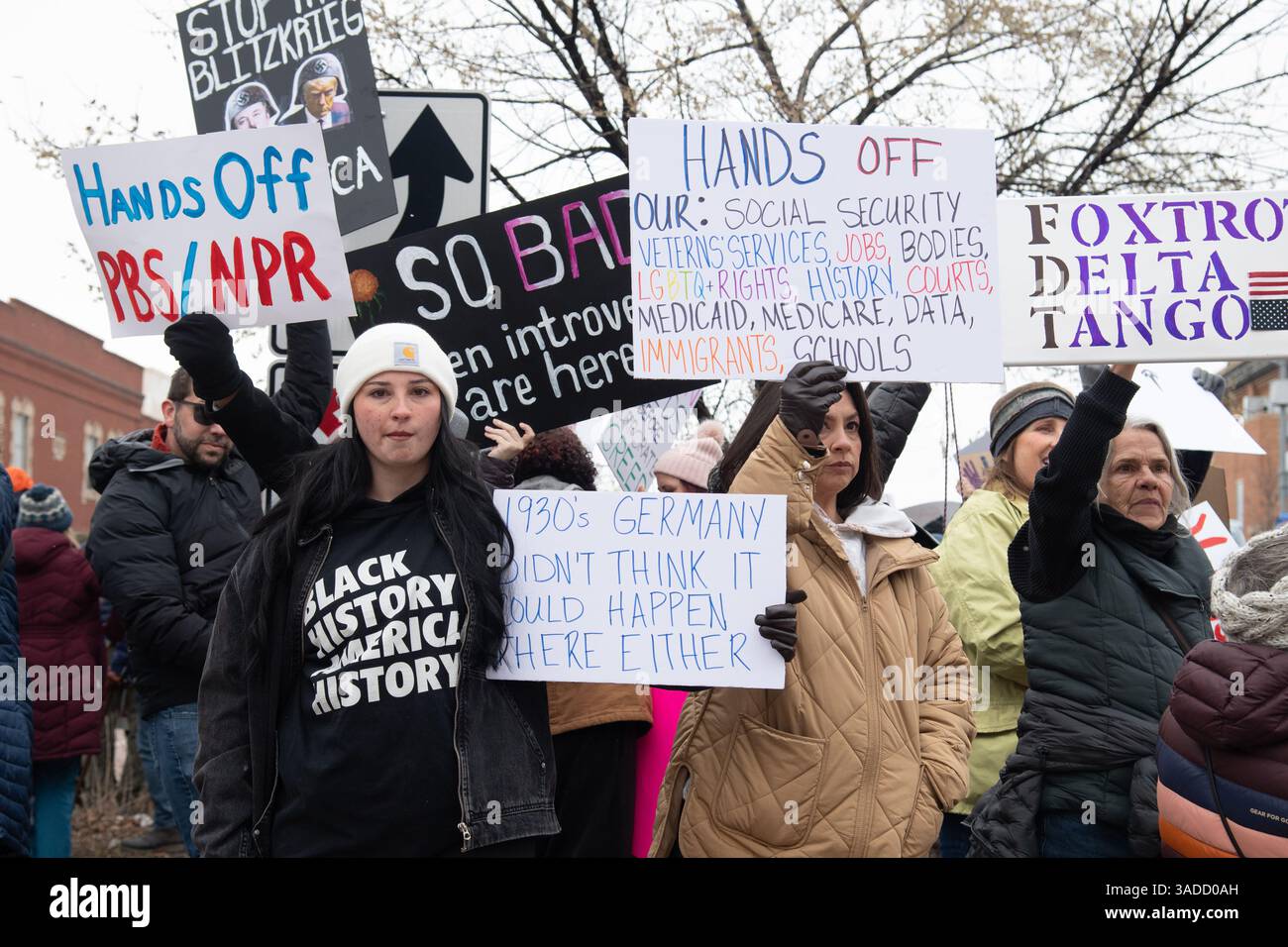 Colorado Springs, Colorado, USA. 5th Apr, 2025. Protesters at a "Hands ...