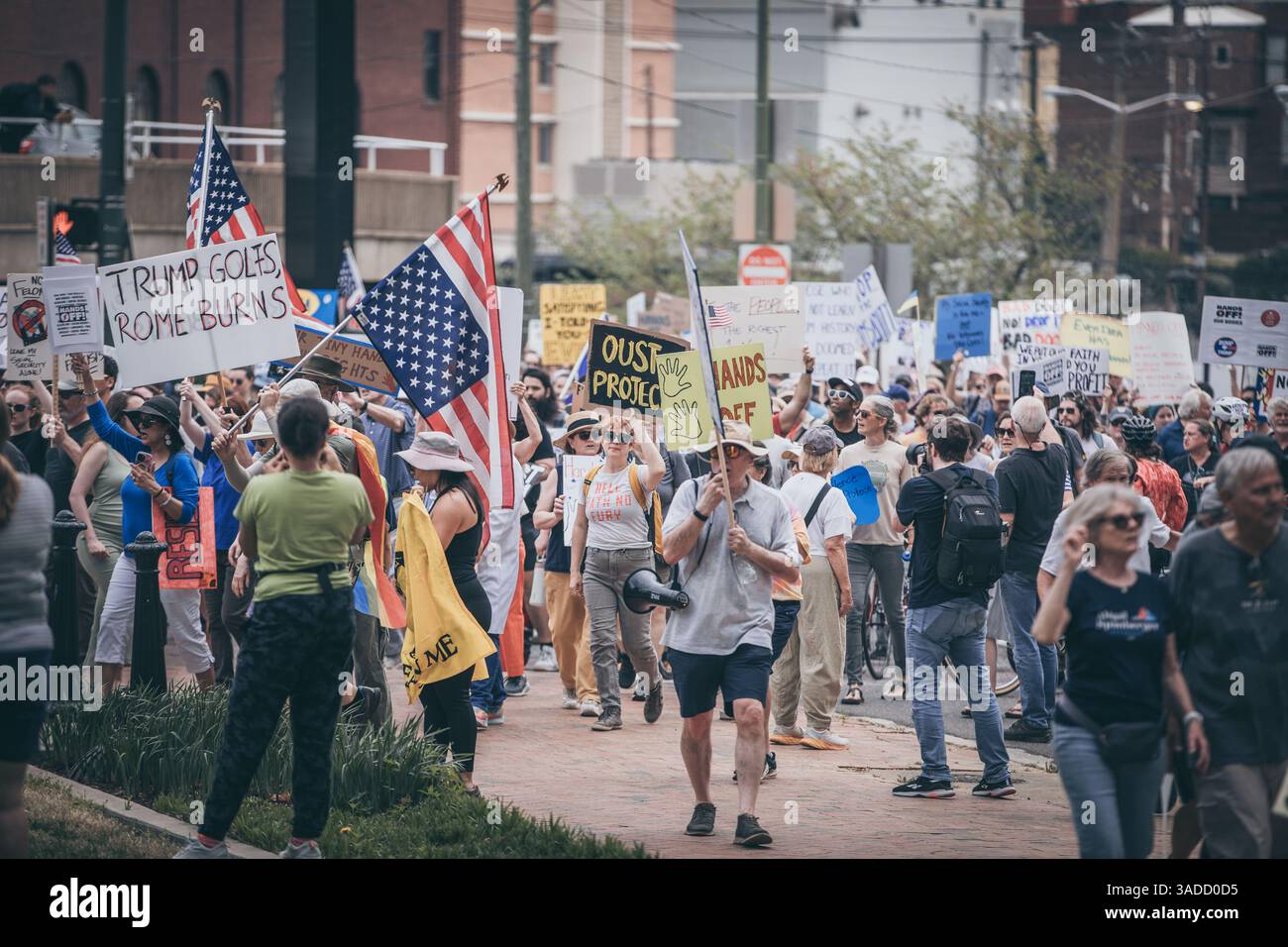 Richmond VA, USA, 5th Apr 2025, Anti Trump Administration protesters ...