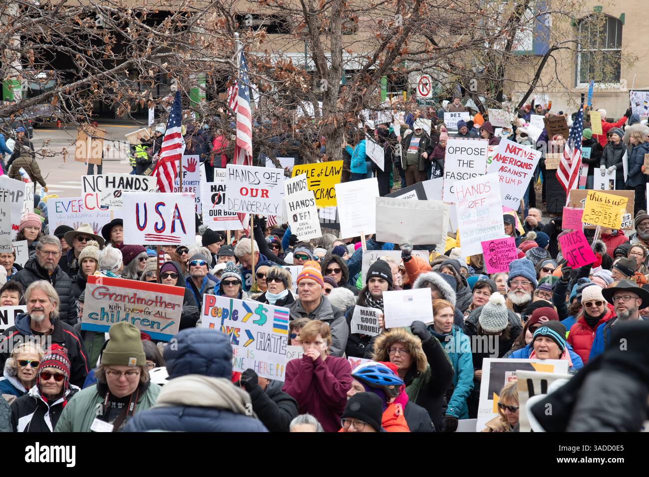Colorado Springs, Colorado, USA. 5th Apr, 2025. Protesters at a "Hands ...