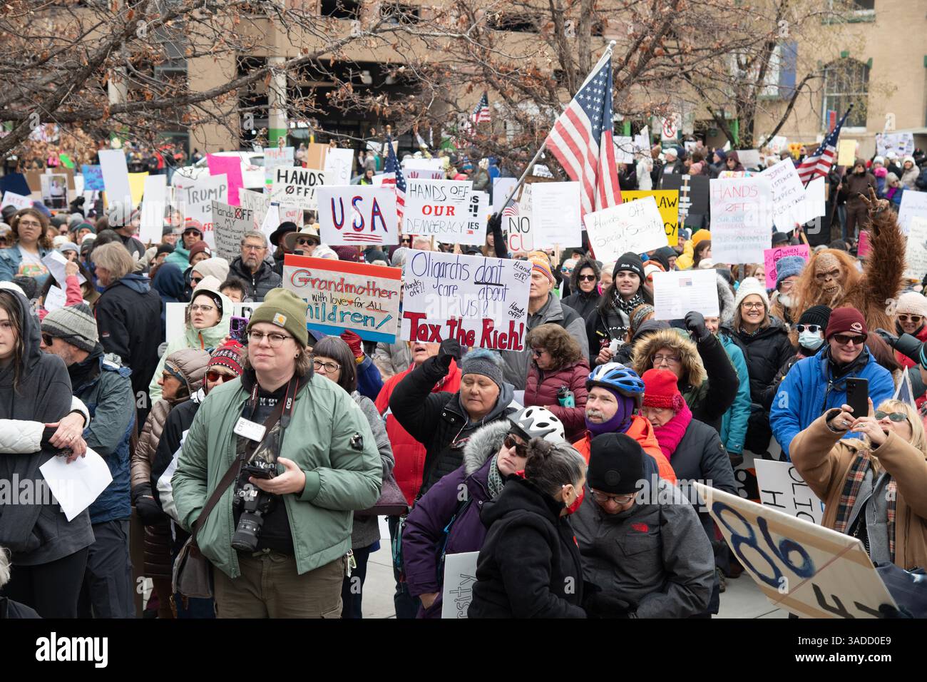 Colorado Springs, Colorado, USA. 5th Apr, 2025. Protesters at a "Hands ...