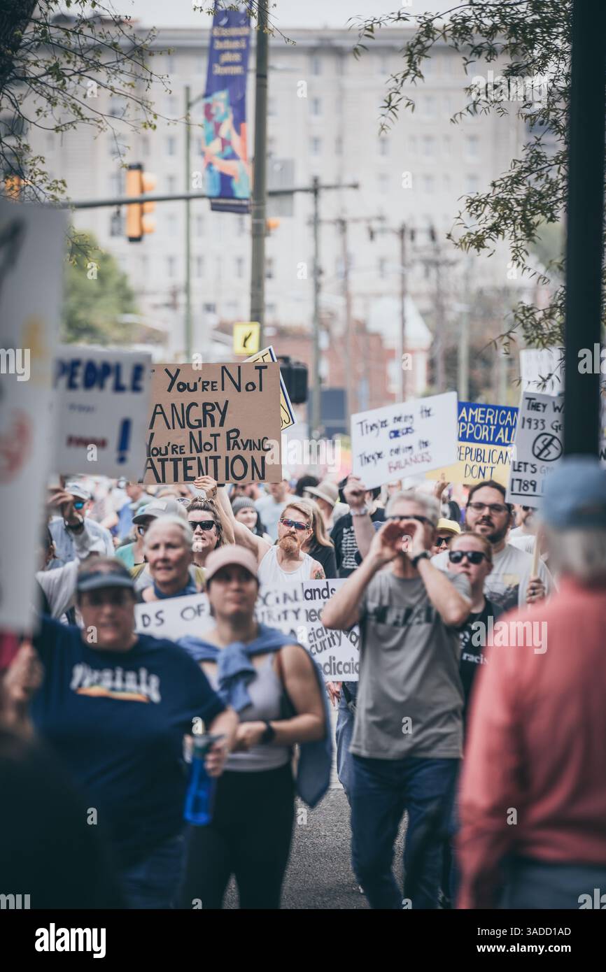 Richmond VA, USA, 5th Apr 2025, Anti Trump Administration protesters ...