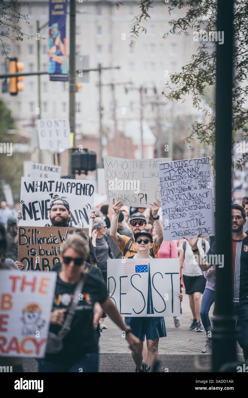 Richmond VA, USA, 5th Apr 2025, Anti Trump Administration protesters ...