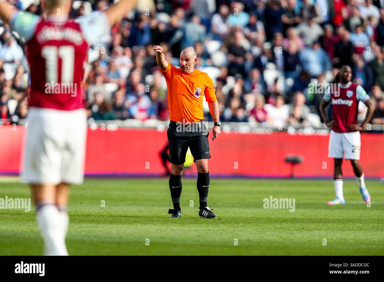 Referee Tim Robinson reacts during the Premier League match West Ham ...