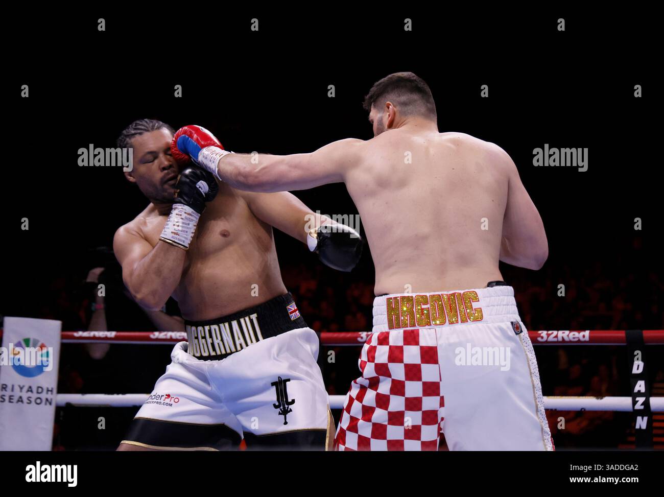 Joe Joyce (left) in action against Filip Hrgovic (right) at the Co-op ...