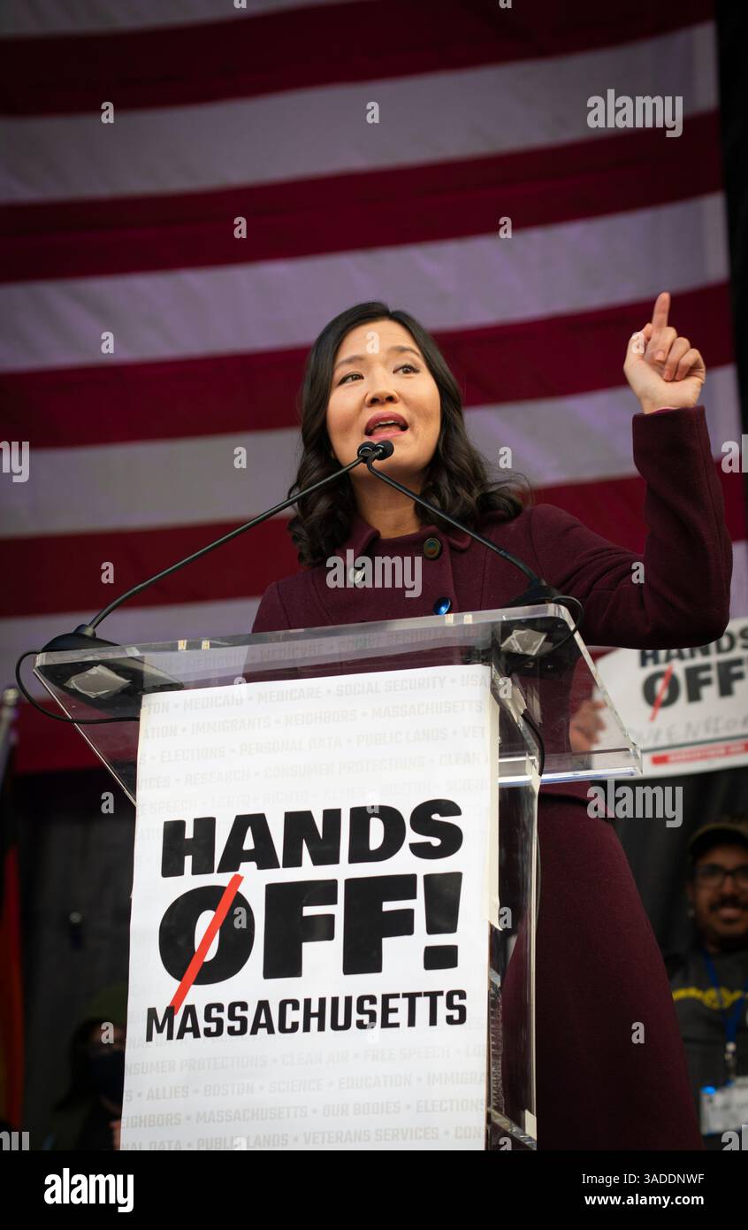 HANDS OFF, Boston, Massachusetts, USA, 5 April 2025. Boston mayor ...