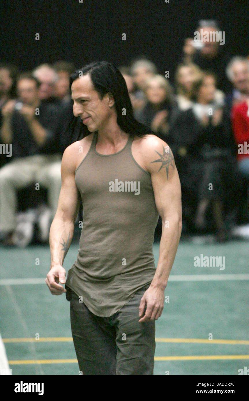 Oct 08, 2004; Paris, FRANCE; Model on the runway for the RICK OWENS ...