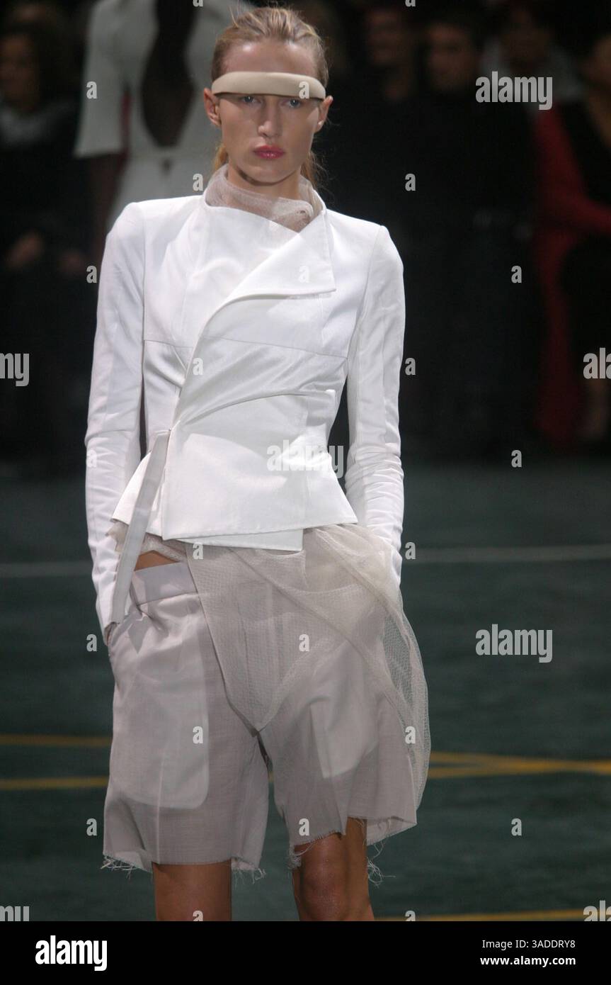 Oct 08, 2004; Paris, FRANCE; Model on the runway for the RICK OWENS ...