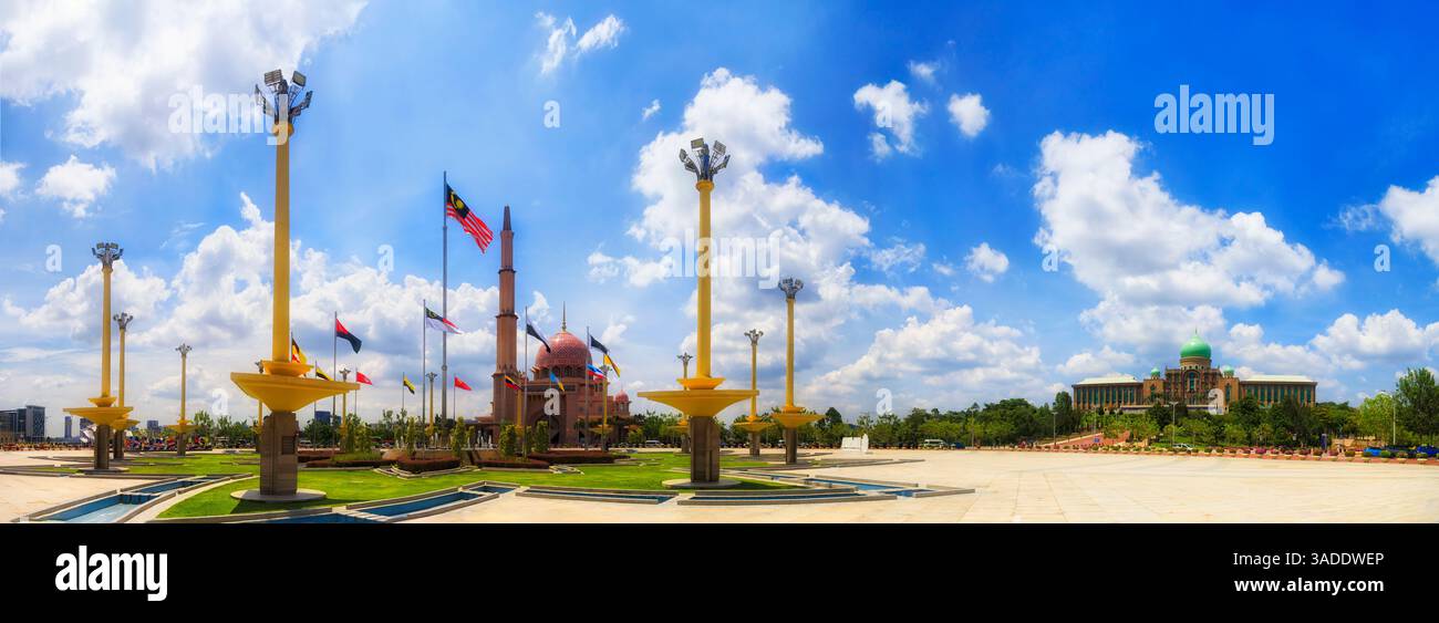 PUtra square colourful poles and national flags at Putra Mosque and ...