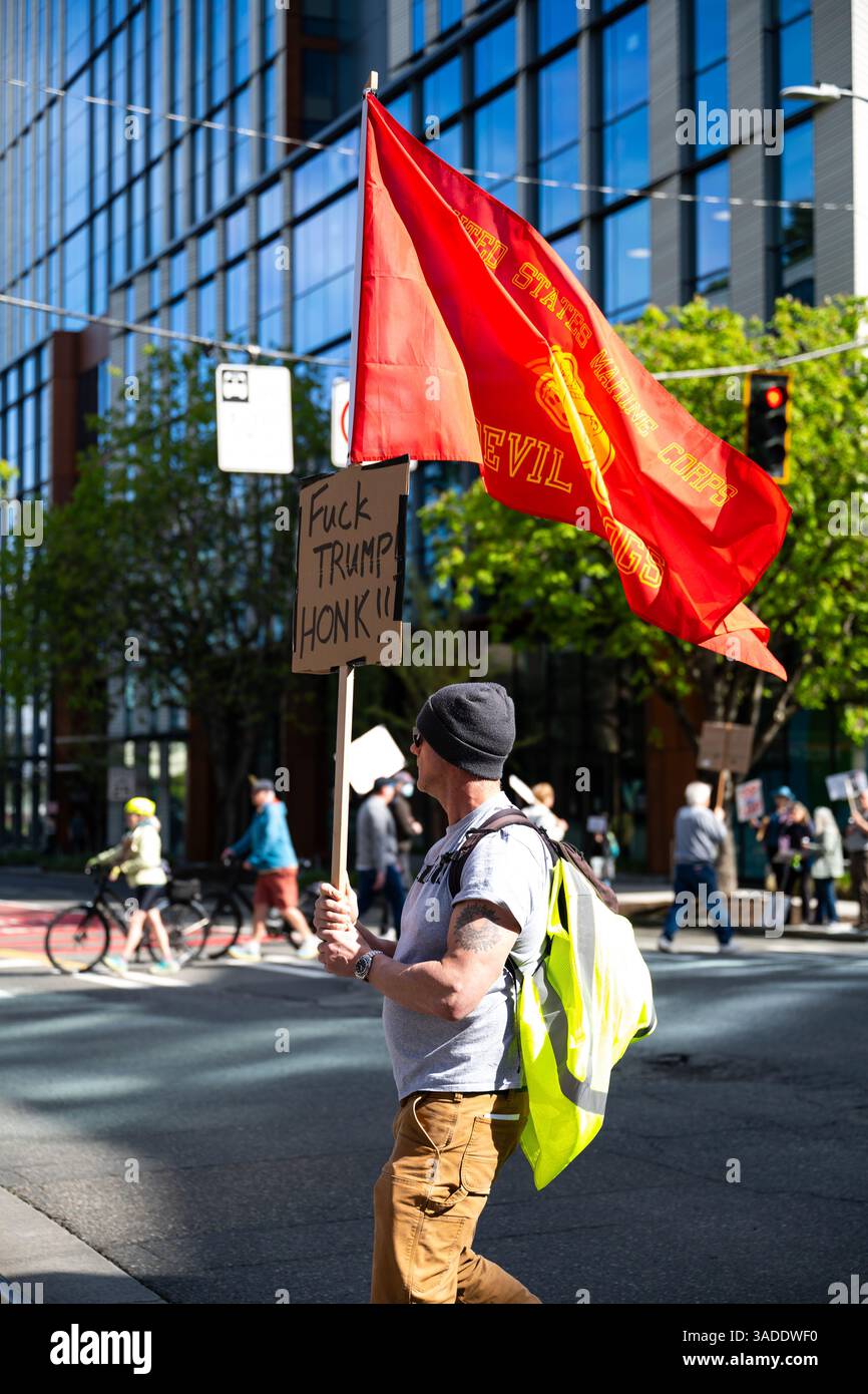 Seattle, USA. 5th Apr 2025. Activists continue to gather at the South ...