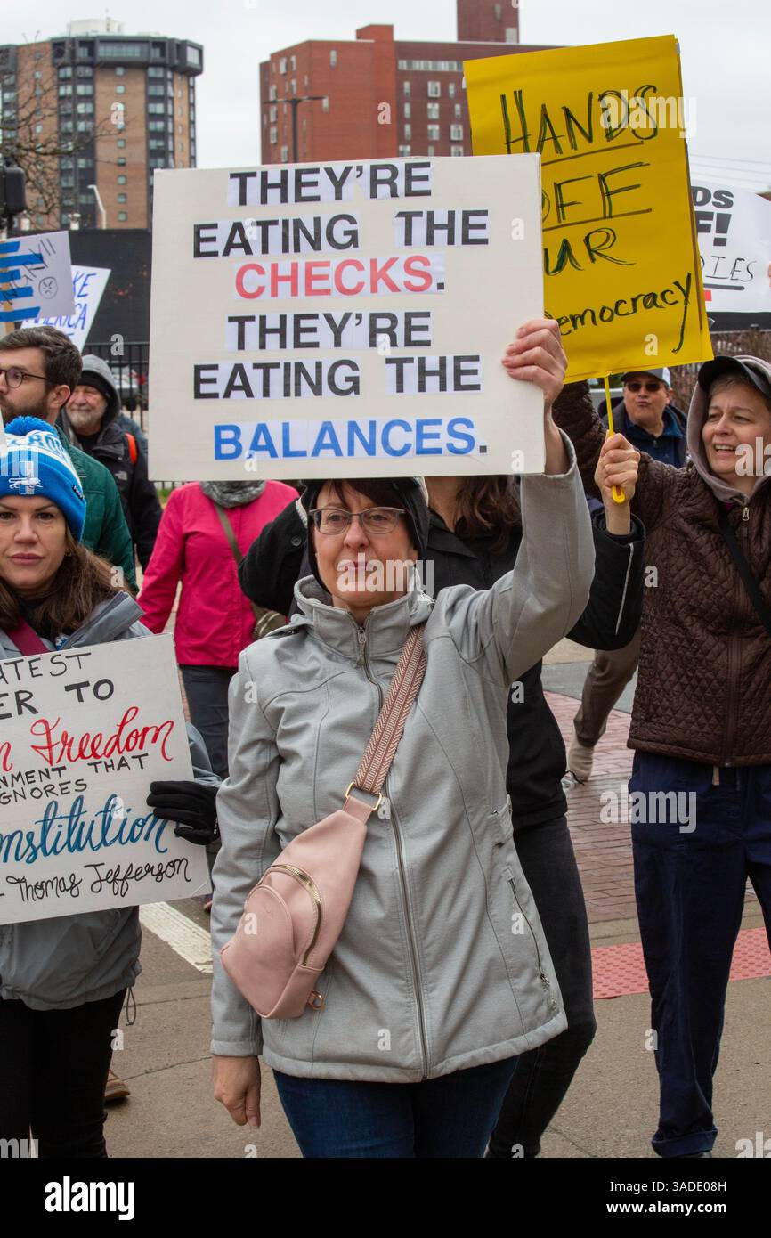 Detroit, Michigan, USA. 5th Apr, 2025. A 'Hands Off' demonstration ...