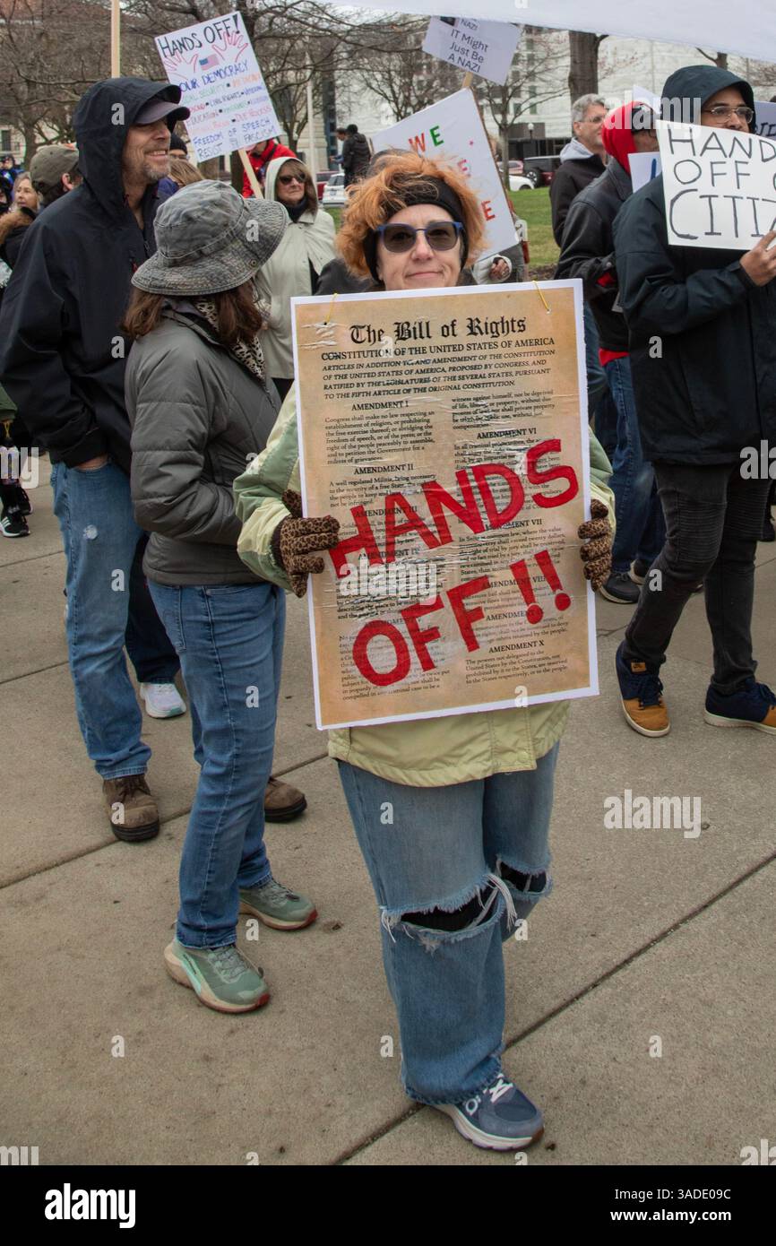 Detroit, Michigan, USA. 5th Apr, 2025. A 'Hands Off' demonstration ...