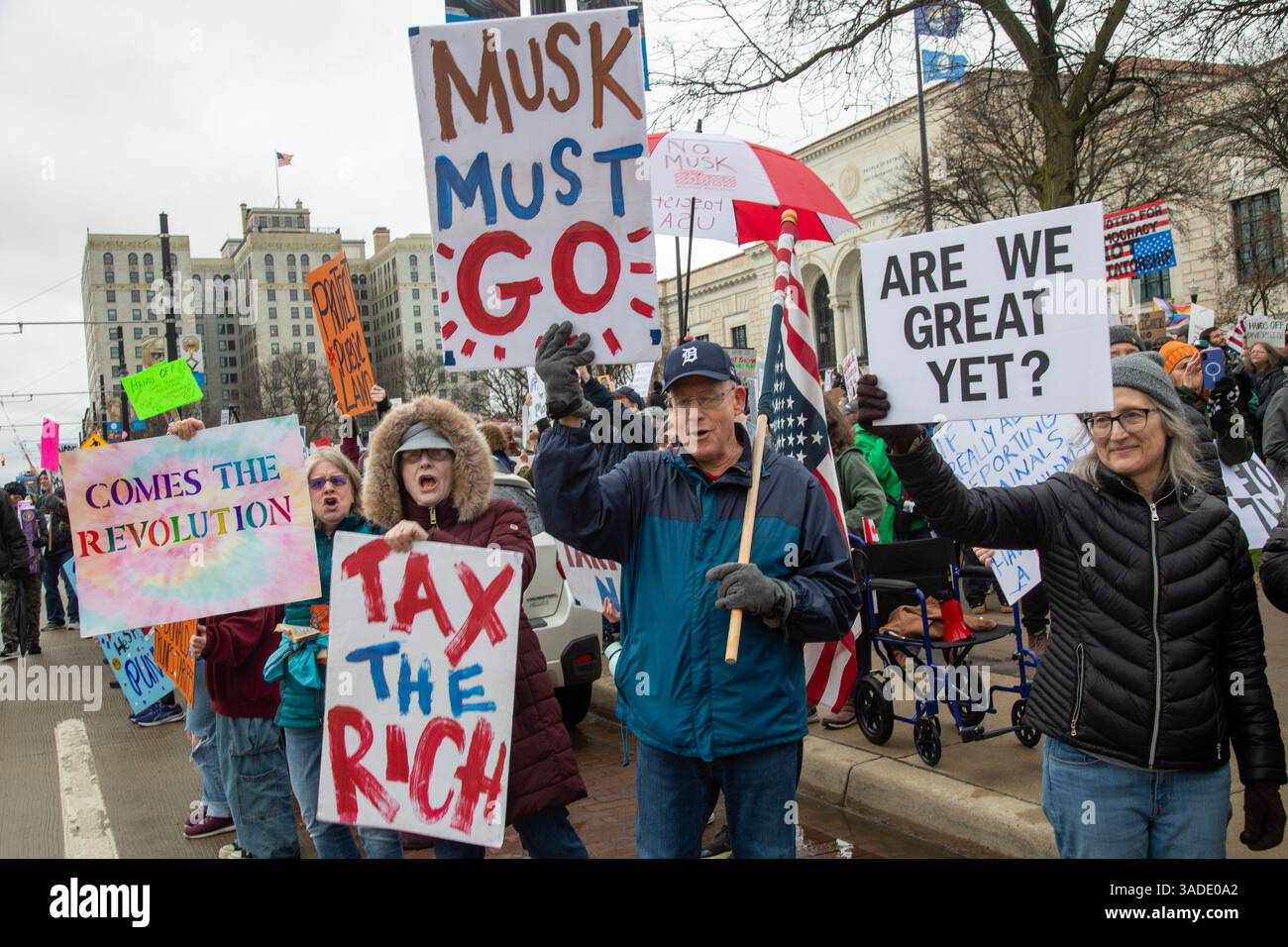 Detroit, Michigan, USA. 5th Apr, 2025. A 'Hands Off' demonstration ...