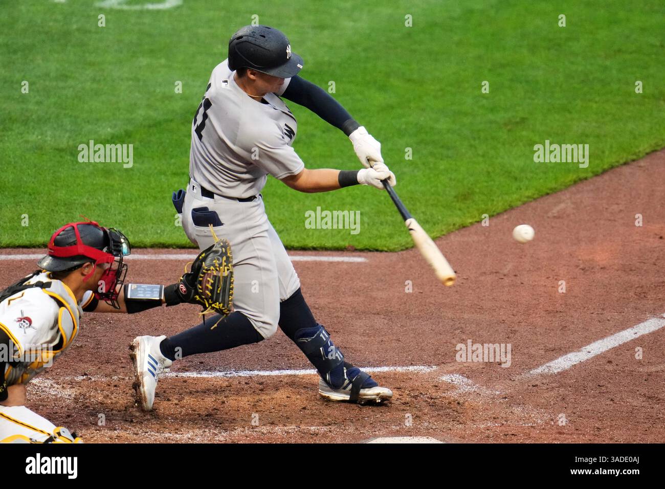 New York Yankees' Anthony Volpe doubles off Pittsburgh Pirates pitcher ...