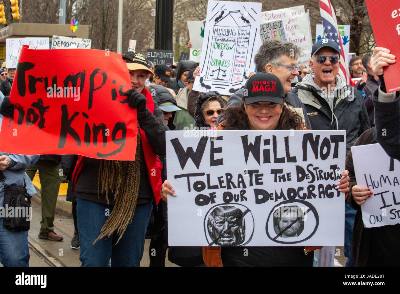 Detroit, Michigan, USA. 5th Apr, 2025. A 'Hands Off' demonstration ...