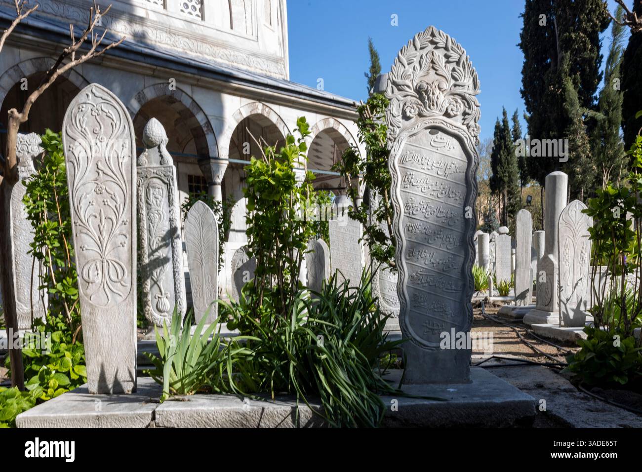 Istanbul, Turkey, 2 May 2024, Weathered tombstones with Arabic ...