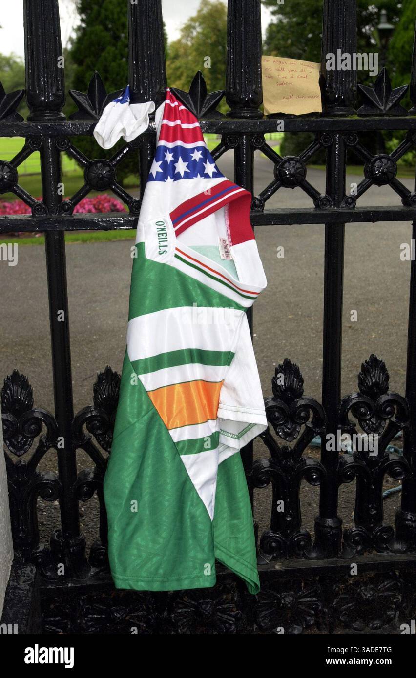 Sep 14, 2001; Dublin, Ireland; A soccer shirt in the American & Irish ...