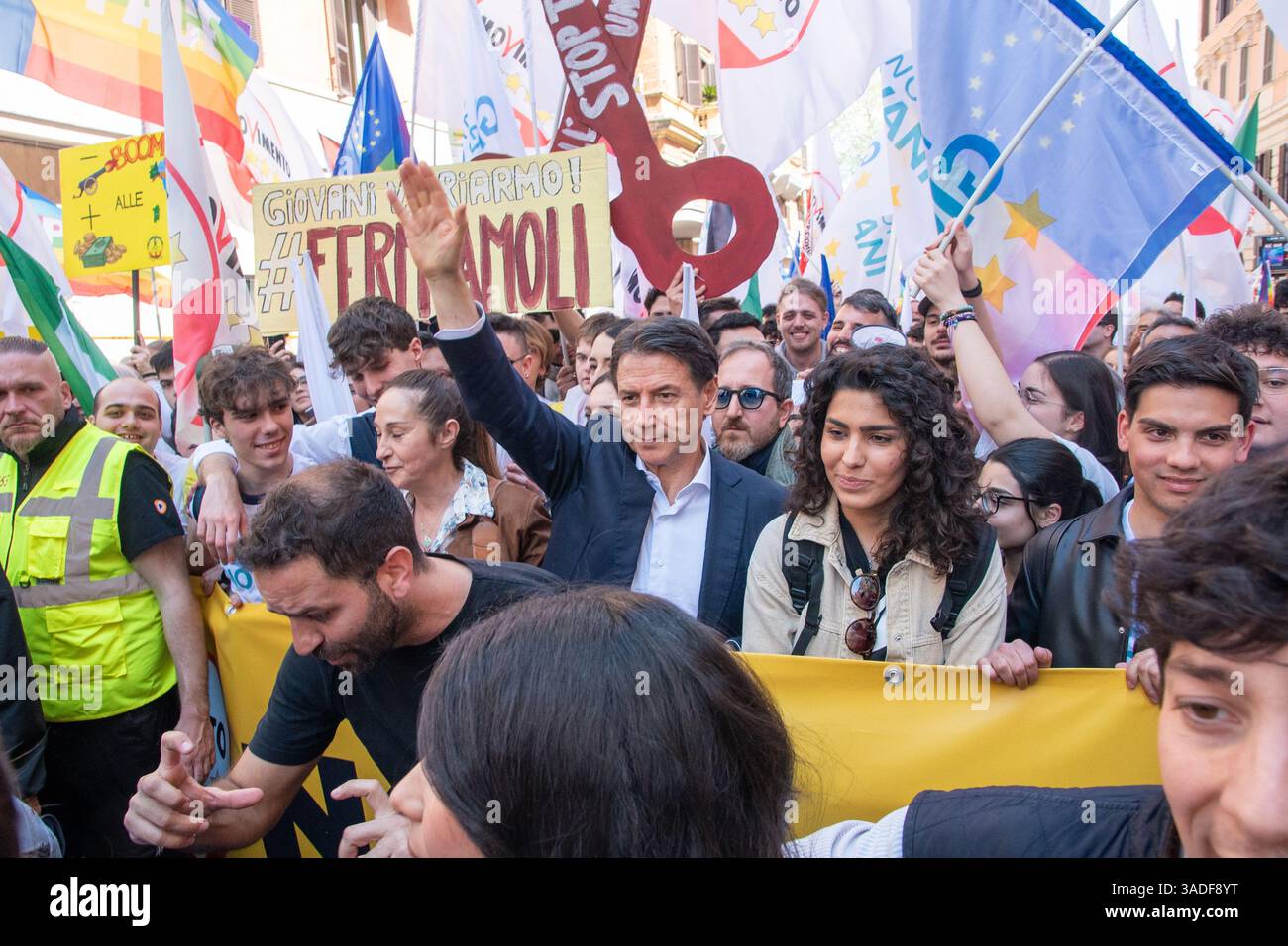 Rome, Italy- 05 April 2025: Giuseppe Conte (C) leader of Five Stars ...