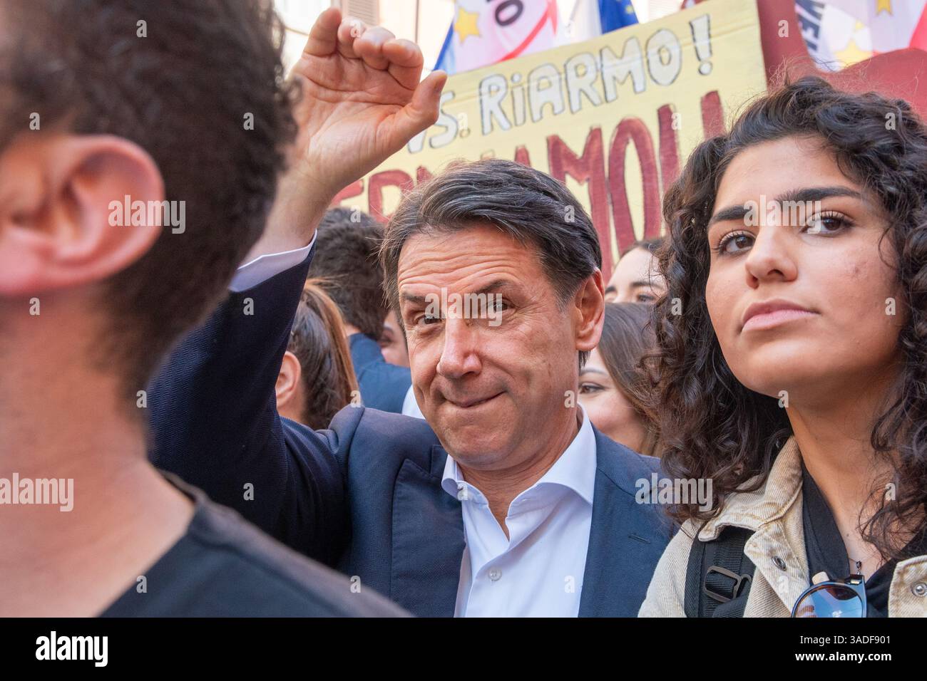 Rome, Italy- 05 April 2025: Giuseppe Conte (C) leader of Five Stars ...