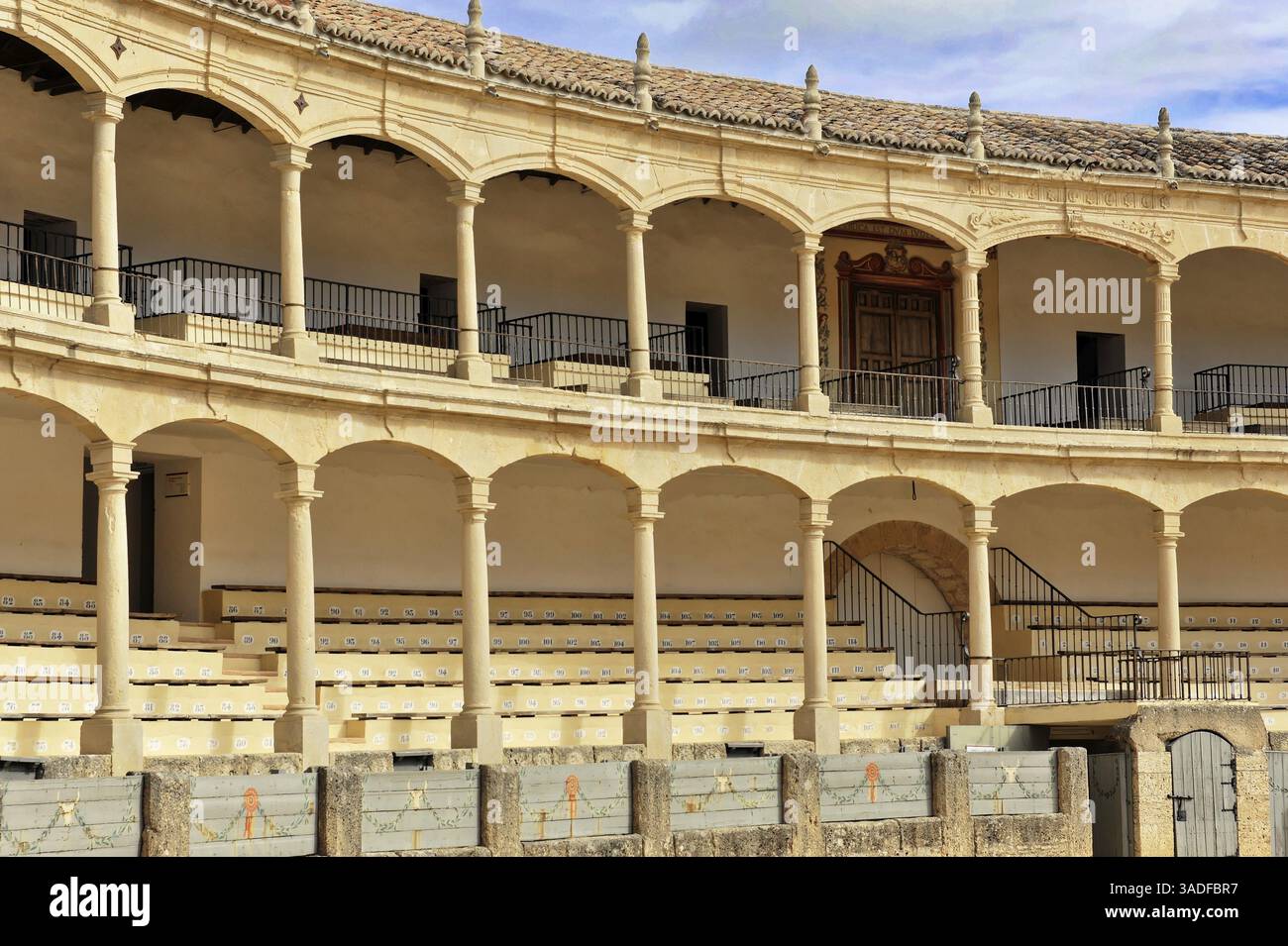 Bullring of Ronda, Plaza de Toros, grandstands and arches in a historic ...