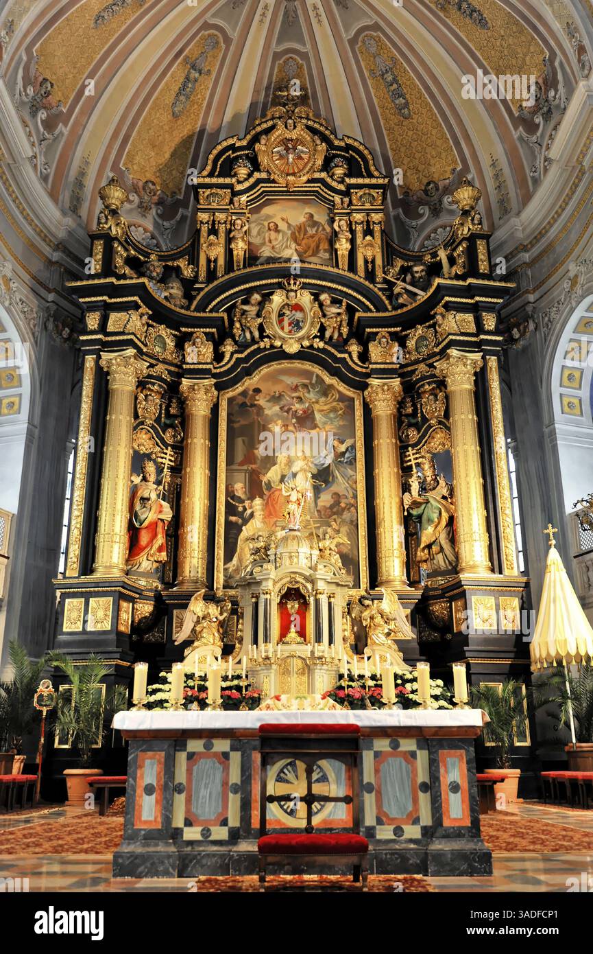 Interior view, central nave, Basilica and pilgrimage church of St. Anna, Altoetting, Bavaria ...