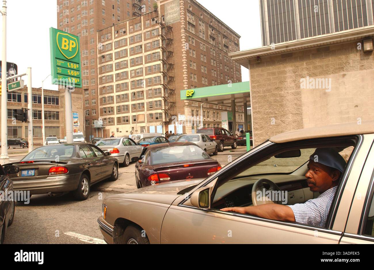 Aug 14, 2003; Detroit, MI, USA; DAN MATHES of Detroit, waits in his car ...
