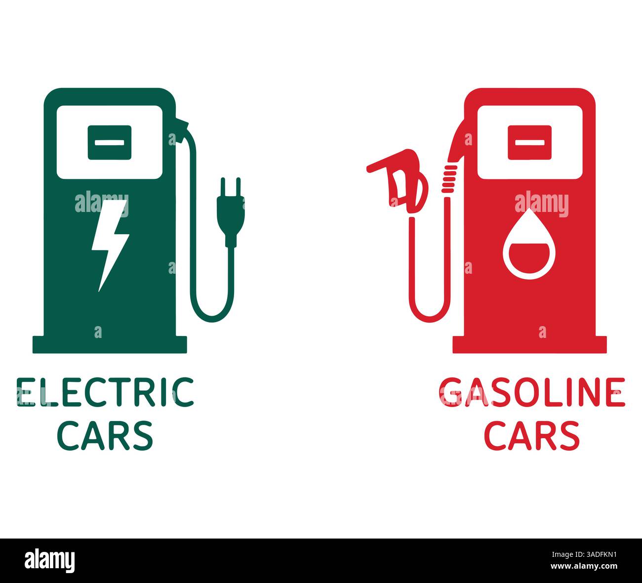 Electric vs Gasoline Car Symbols. Flat vector illustration comparing ...