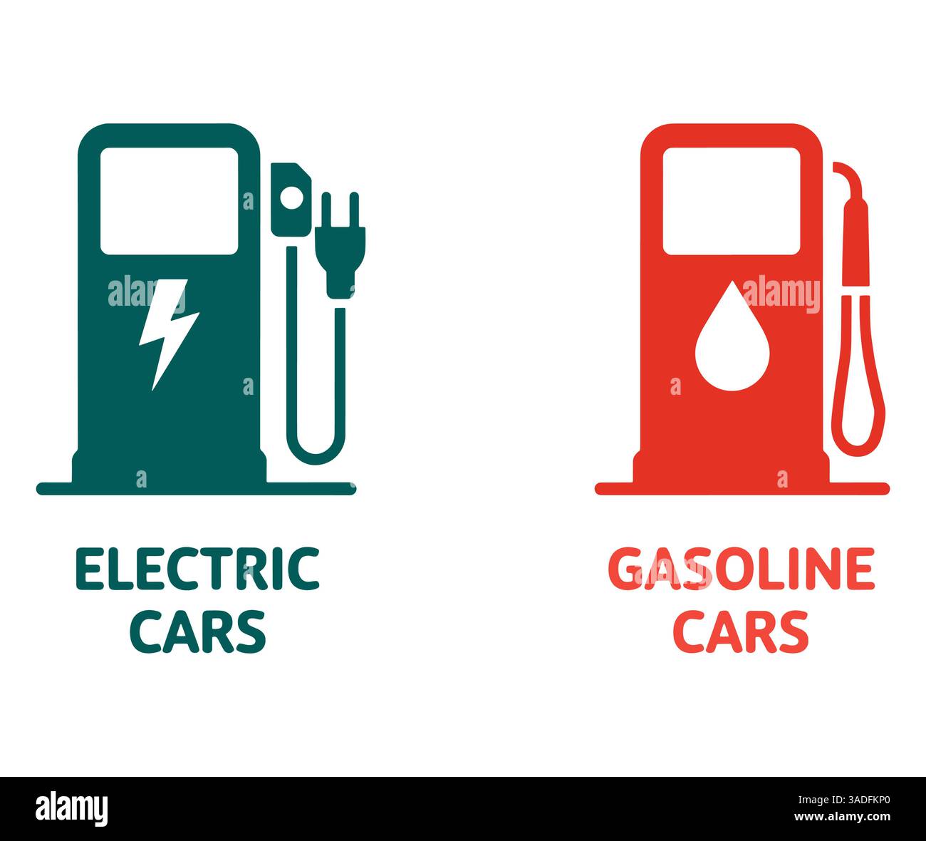 Electric vs Gasoline Car Symbols. Flat vector illustration comparing ...