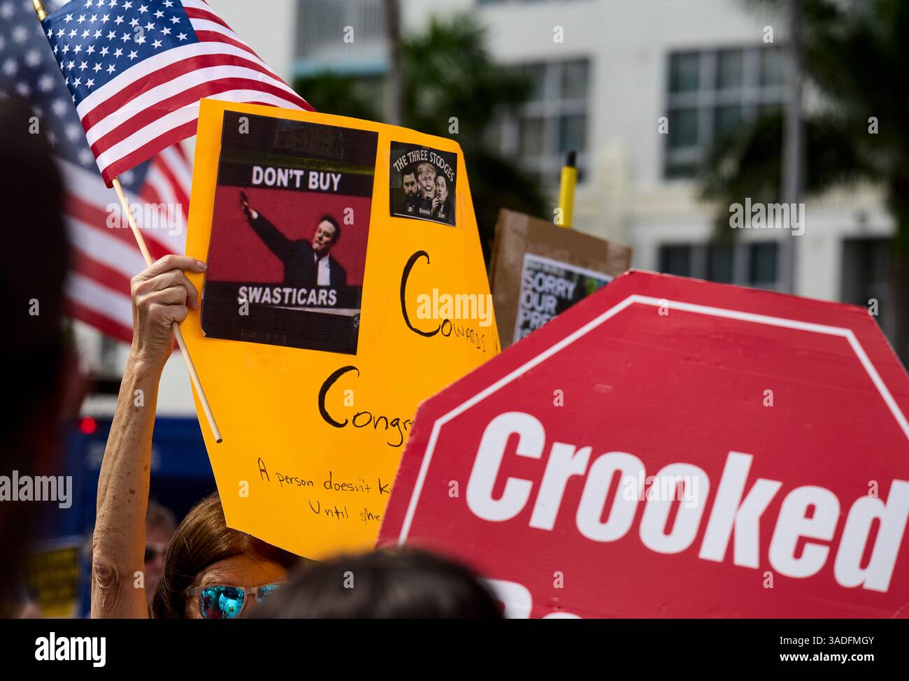 Hollywood, Florida, USA. 5th Apr, 2025. ''Don't buy Swasticars'' says ...
