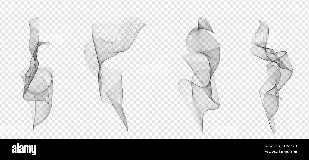 Realistic white steam and smoke set on transparent background. Abstract ...
