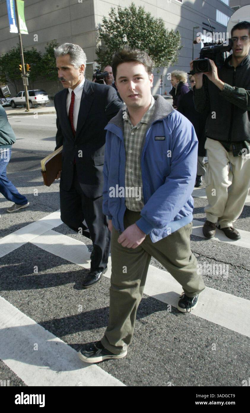 Oct 20, 2003; Baltimore, MD, USA; NATHANIEL TRAVIS HEATWOLE is escorted ...