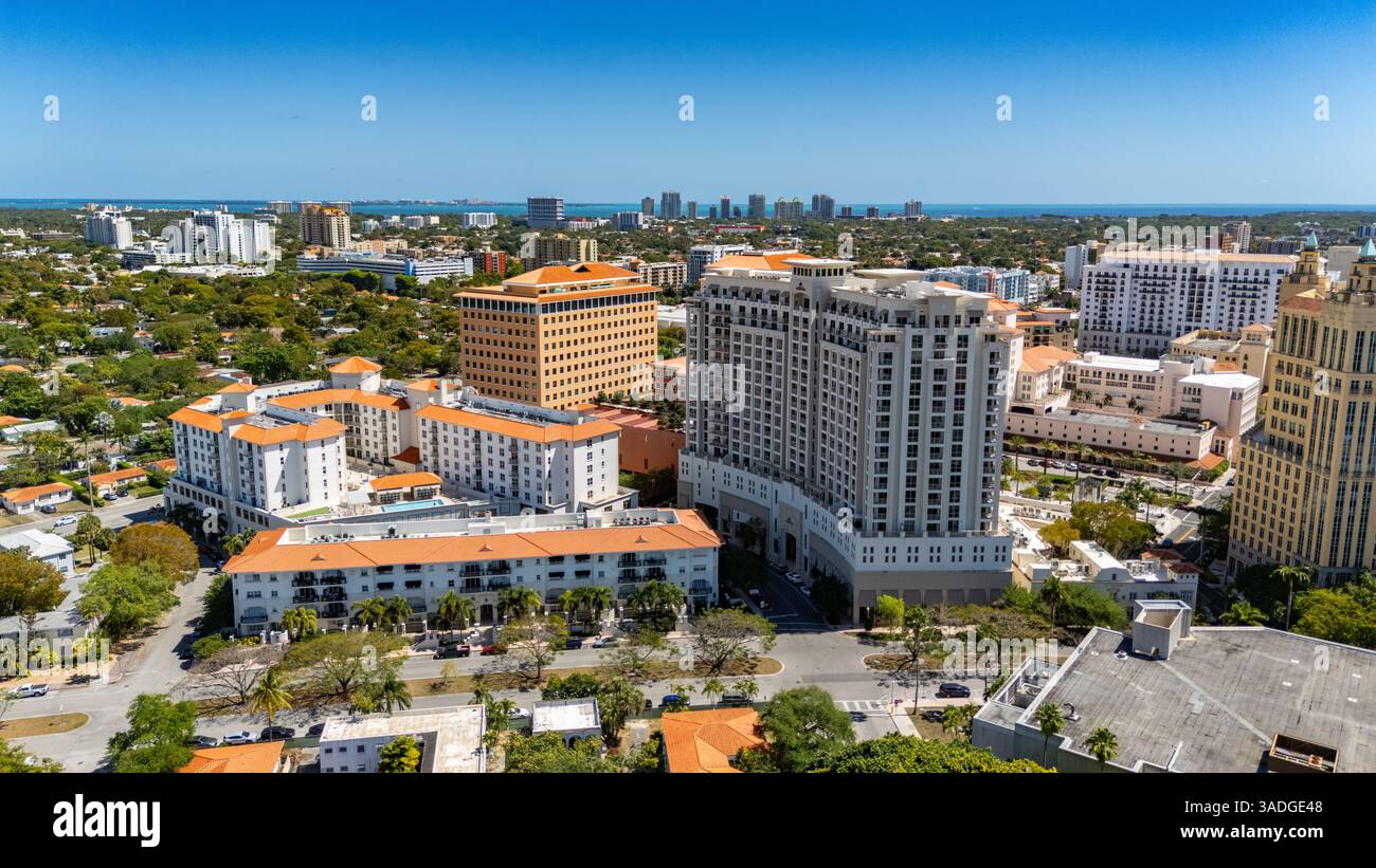 Modern Mediterranean-style buildings line downtown Coral Gables ...