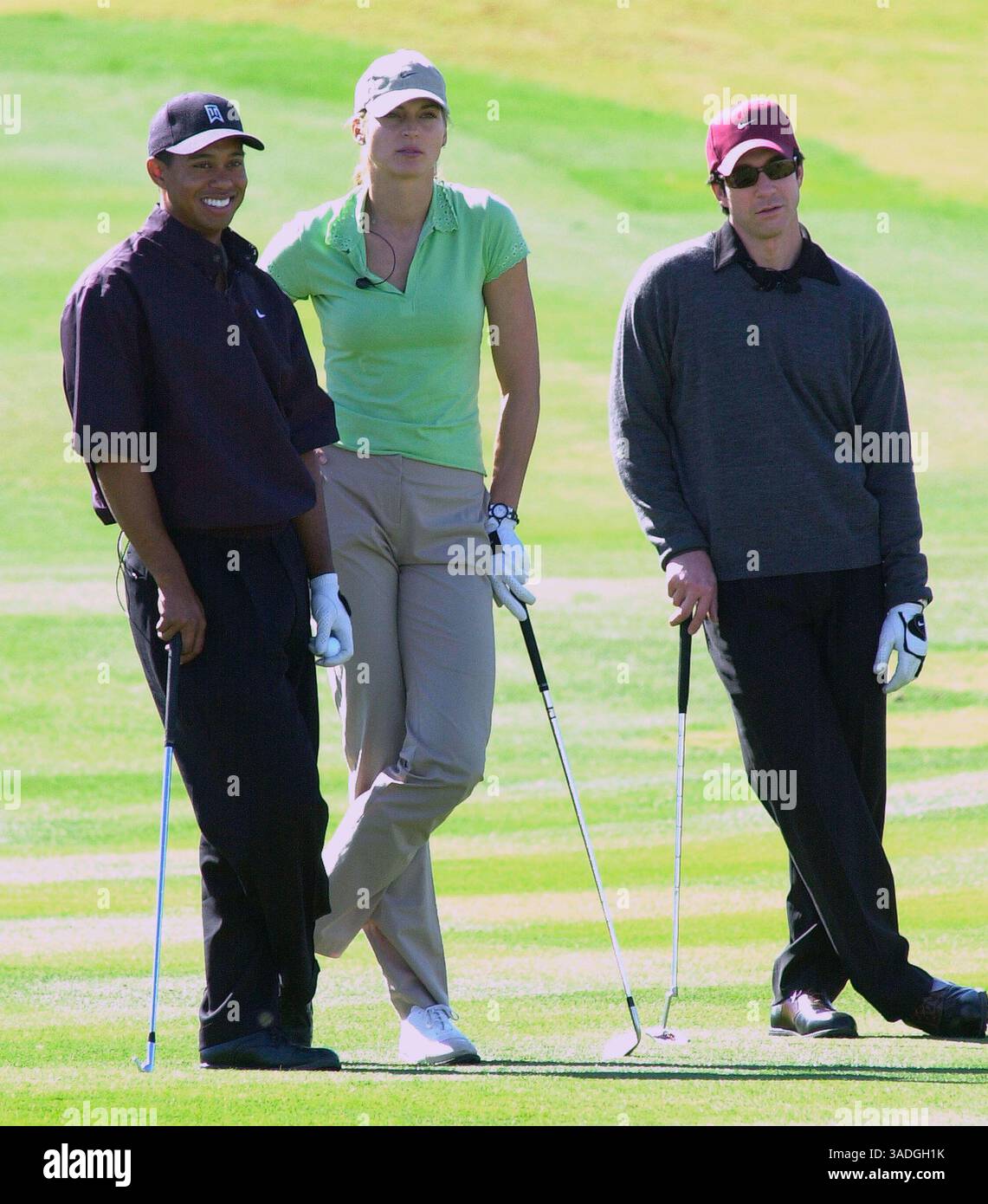 Apr 20, 2002; Las Vegas, NV, USA; Golf superstar TIGER WOODS, left ...