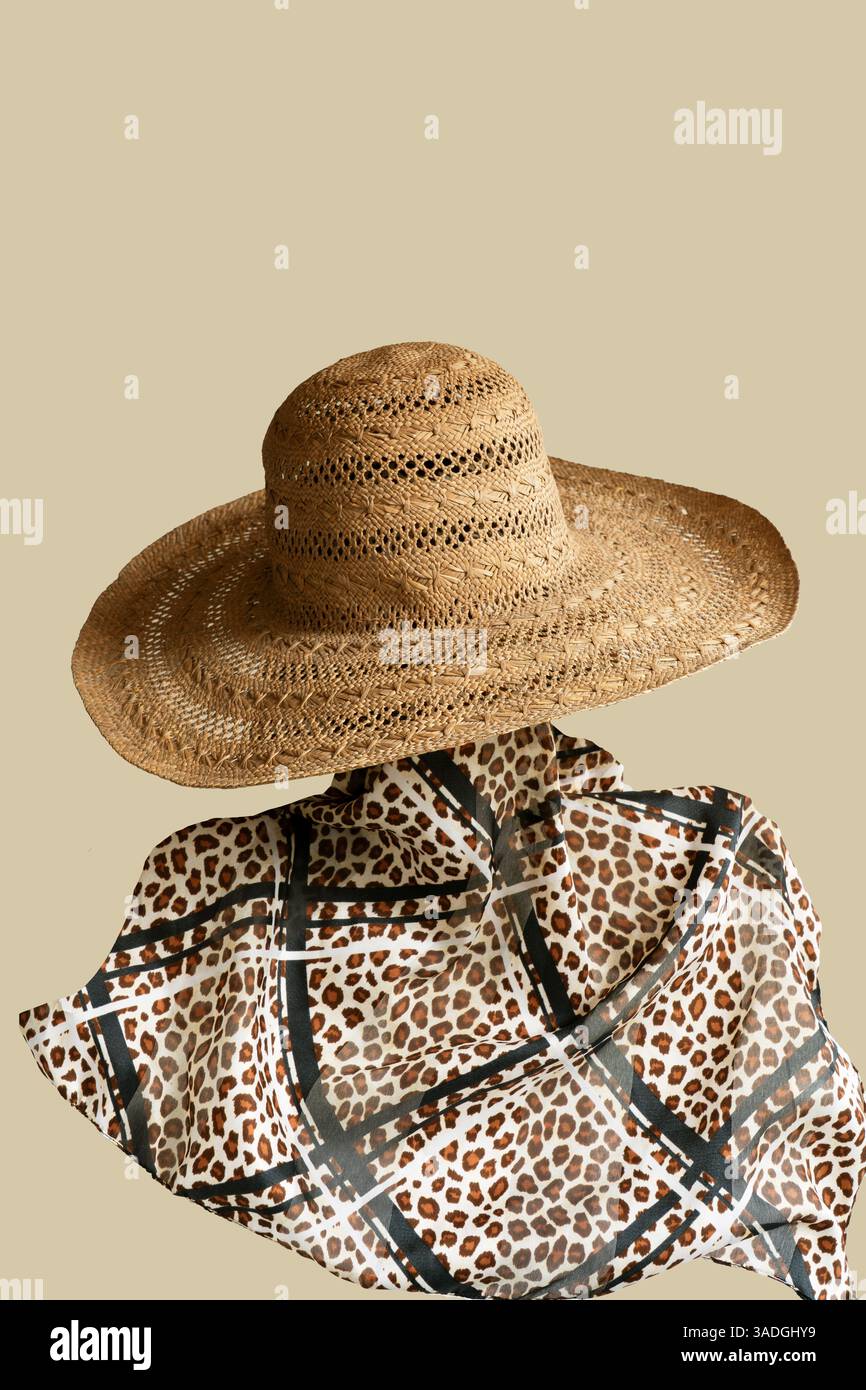 Summer hat shows abstract faux woman from back wearing animal print ...