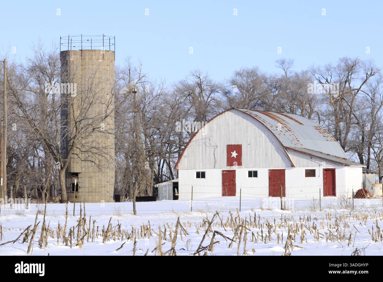 Kansas Barn and Silo on a Farm with Snow in the Winter outdoor Stock ...