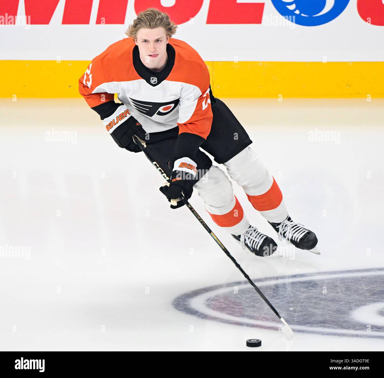 Philadelphia Flyers' Karsen Dorwart (23) skates prior to making his NHL ...
