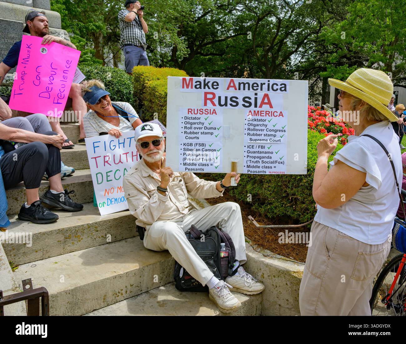 New Orleans, LA, USA - April 5, 2025: Protesters with signs at the ...